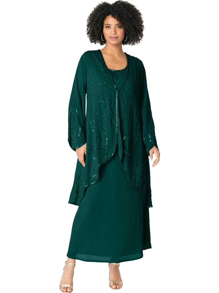 ROAMAN'S Roaman's Embellished Georgette Gown Set with Detachable Jacket